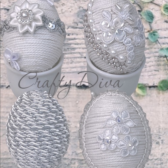 Hand Crafted | Holiday | Easter Egg Set 4 White Eggs Shabby Chic Easter Gift Vase Filler Spring ...